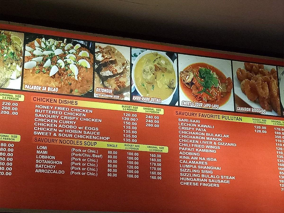 Menu at Savoury 2 restaurant, Zamboanga