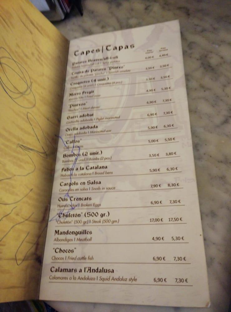 Menu at Bodega Ibèria pub & bar, Barcelona