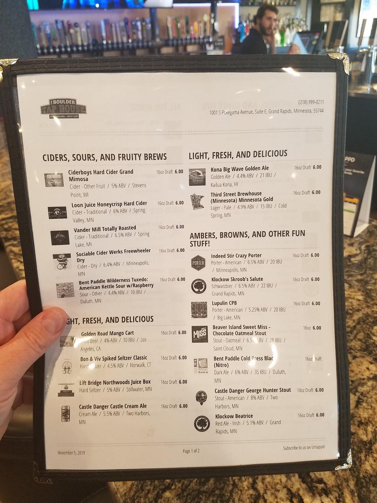 Menu at Boulder Tap House - Grand Rapids pub & bar, Grand Rapids
