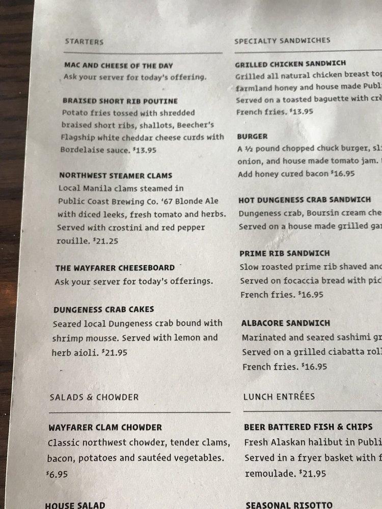 Menu at The Wayfarer Restaurant and Lounge, Cannon Beach