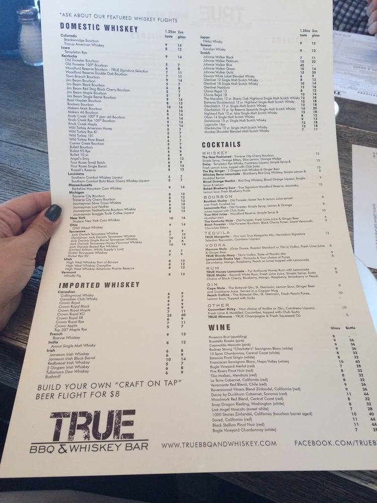 Menu at True BBQ and Whiskey Bar, Munster