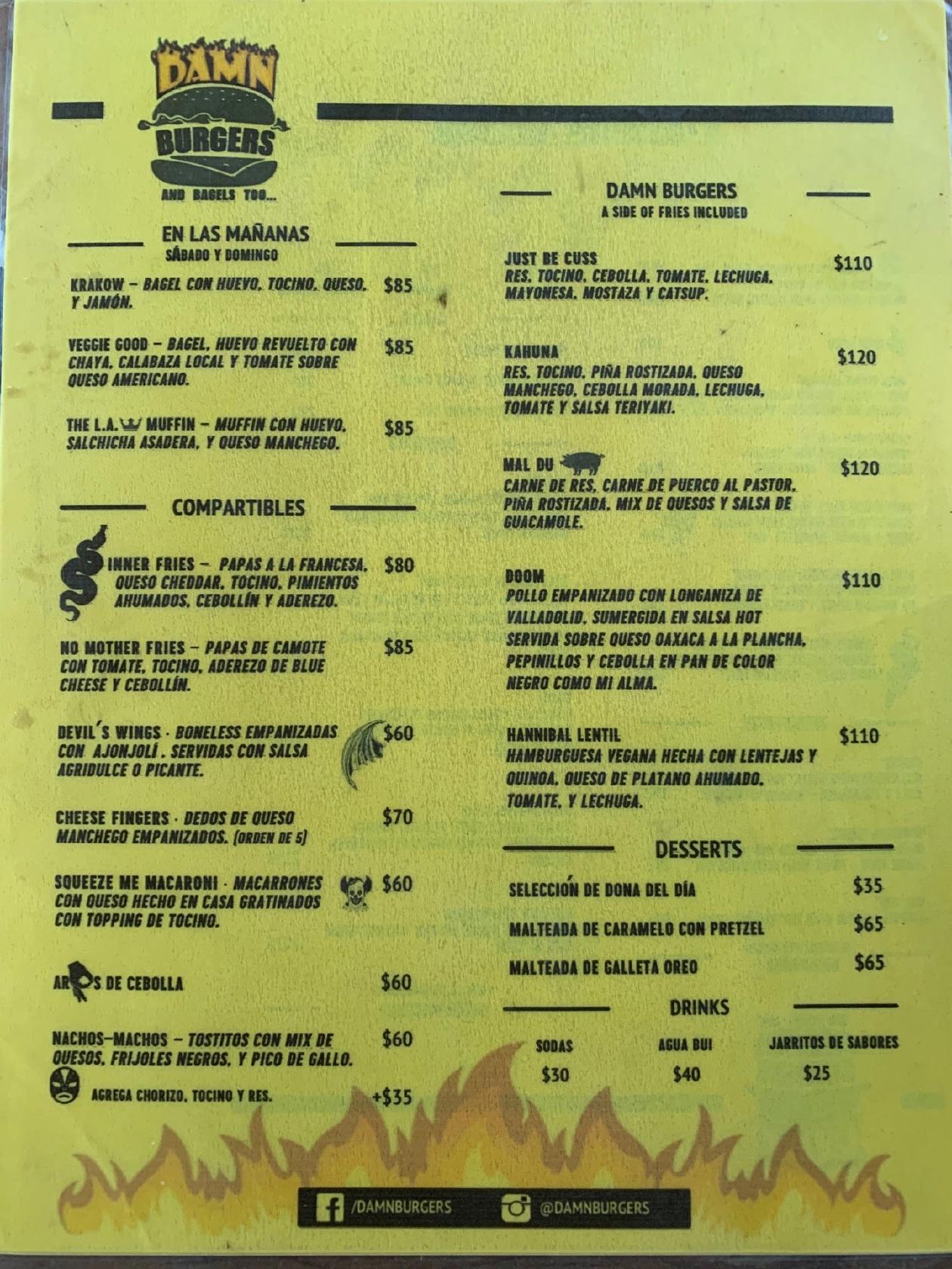 Menu at Tulum Food Trucks restaurant, Tulum