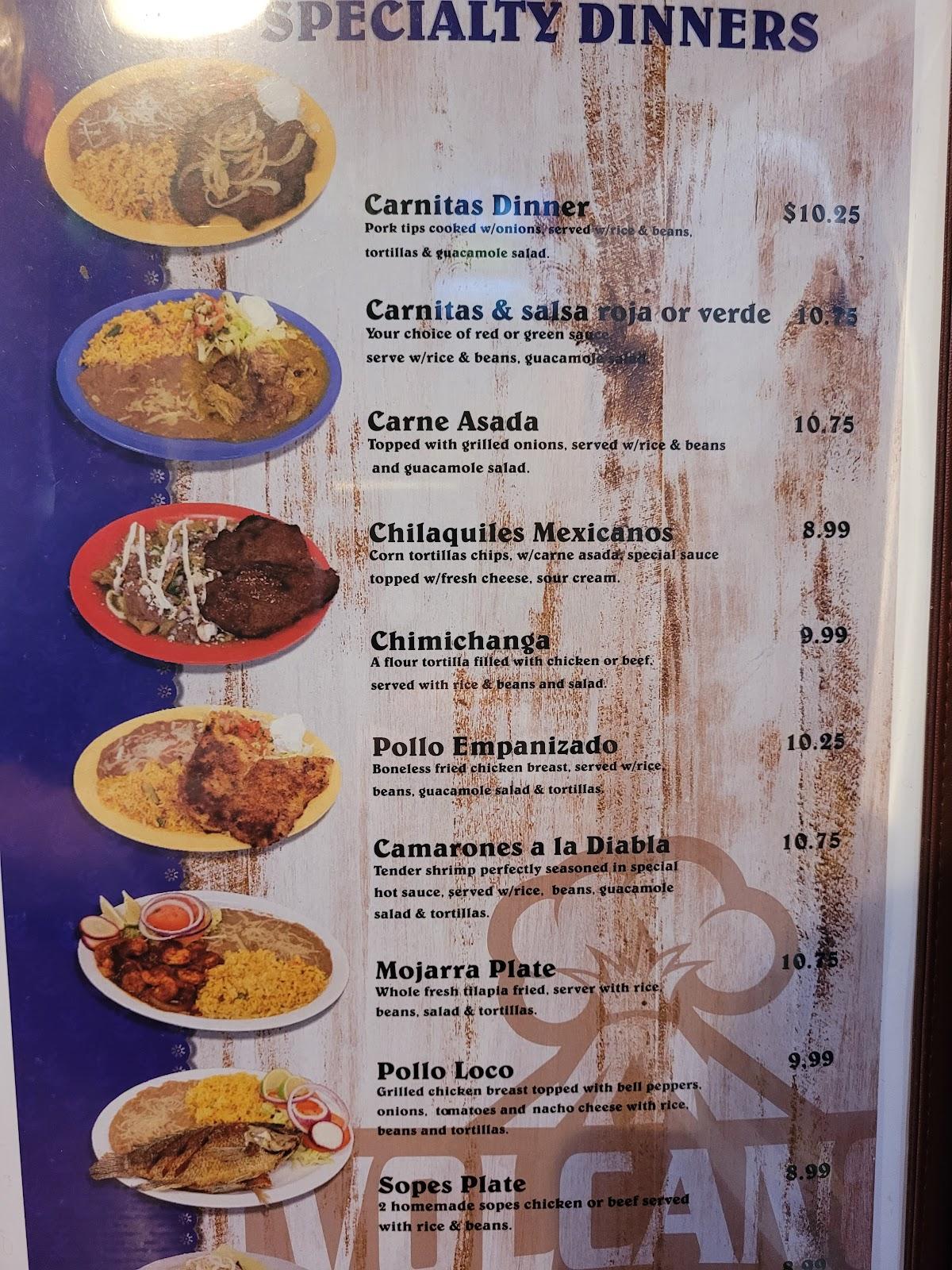 Menu at Volcano's Cantina and Grill restaurant, Norman
