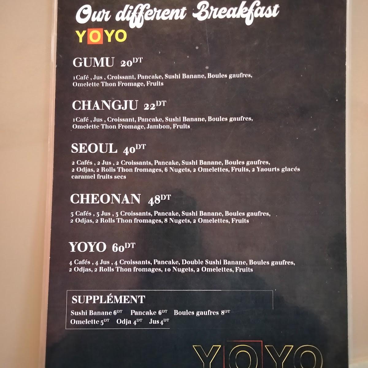 Speisekarte von Yoyo, Tunesien