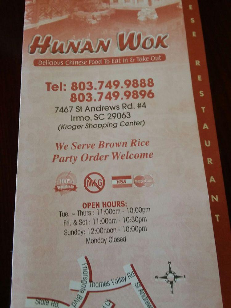 Menu at Hunan Wok restaurant, Irmo, St Andrews Rd