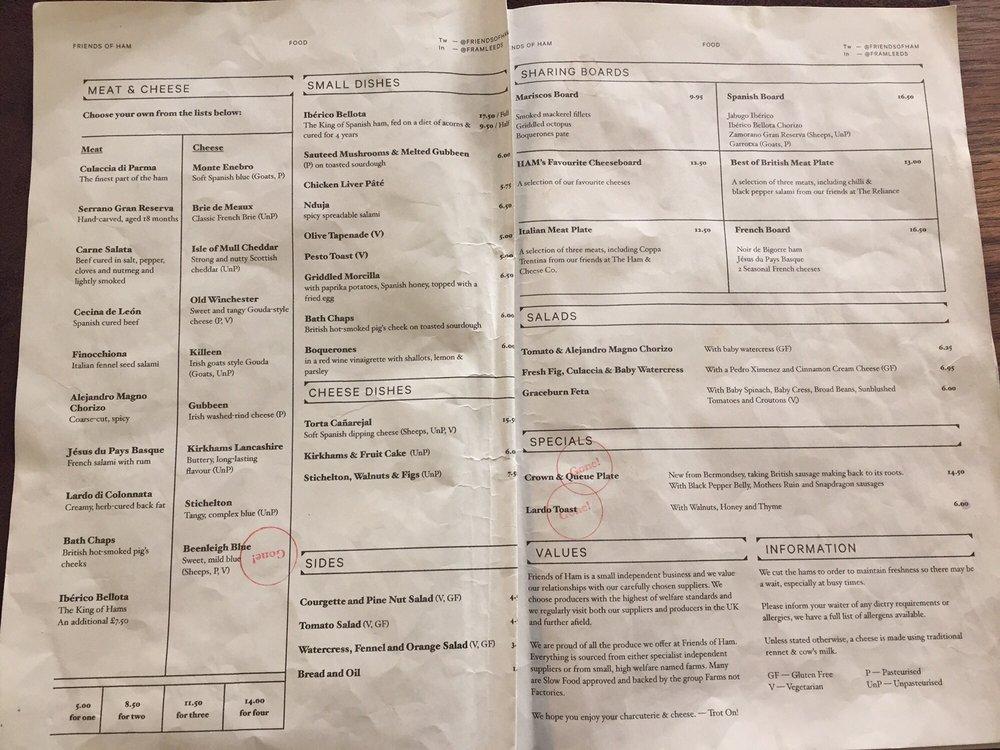 Menu at Friends of Ham pub & bar, Leeds