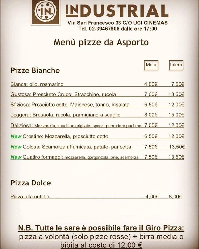 Menu at Industrial restaurant, Pioltello