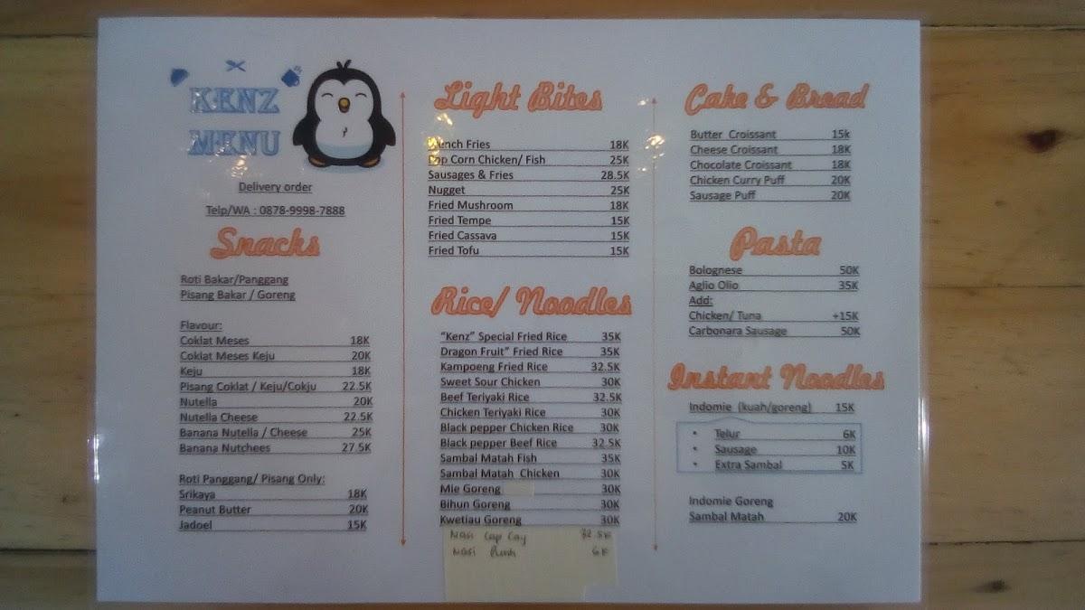 Menu at Kenz Cafe, West Jakarta