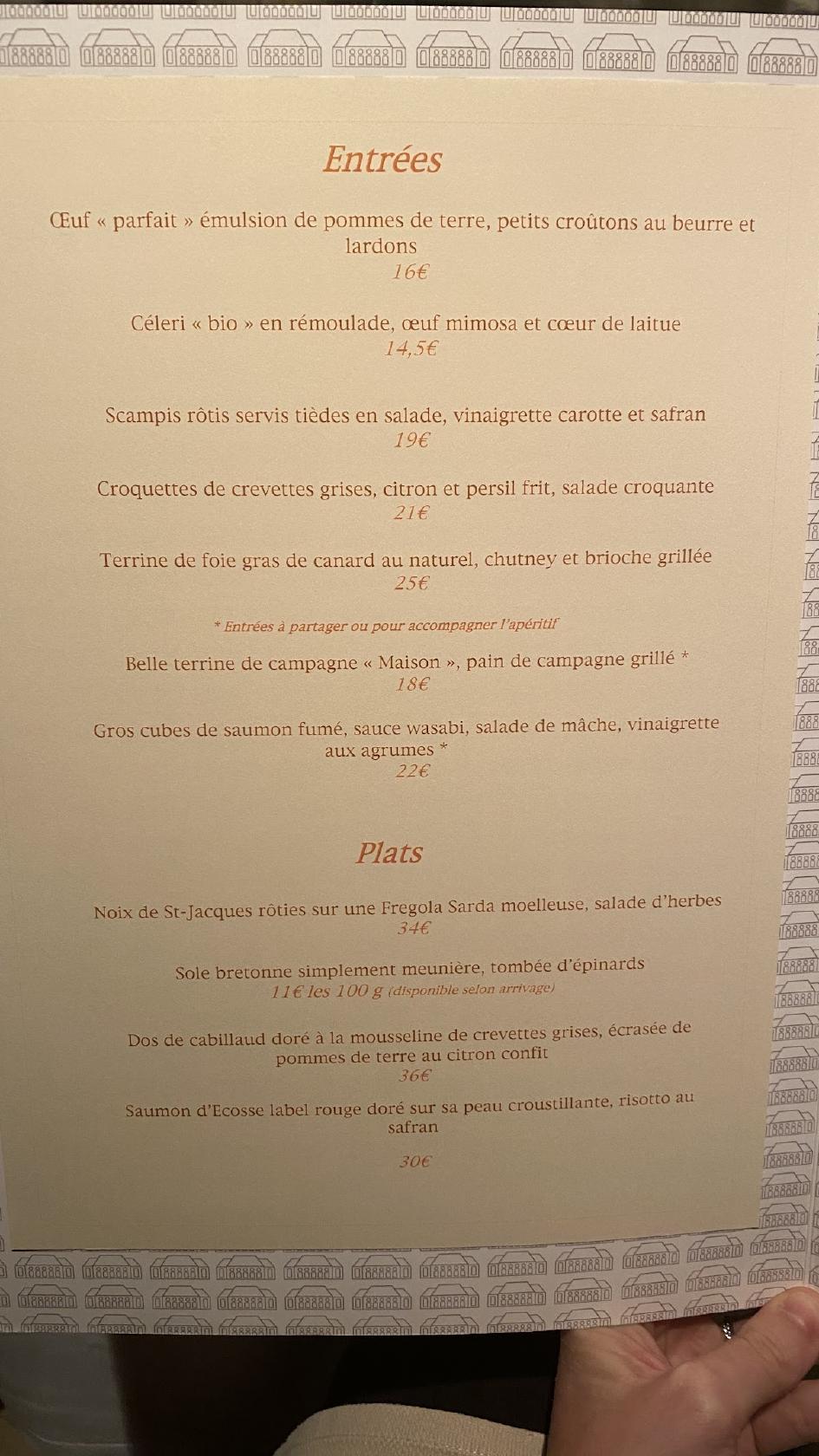 Menu at Restaurant Schéiss, Luxembourg City, 142 Val Ste. Croix