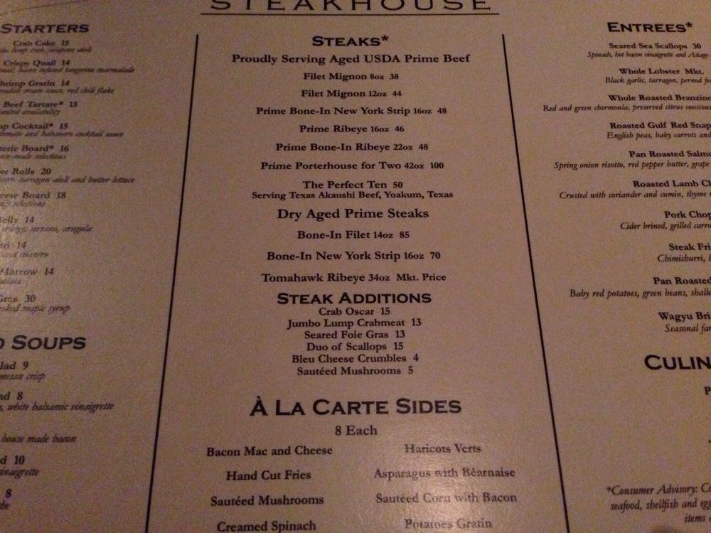 Menu at Vince Young Steakhouse, Austin