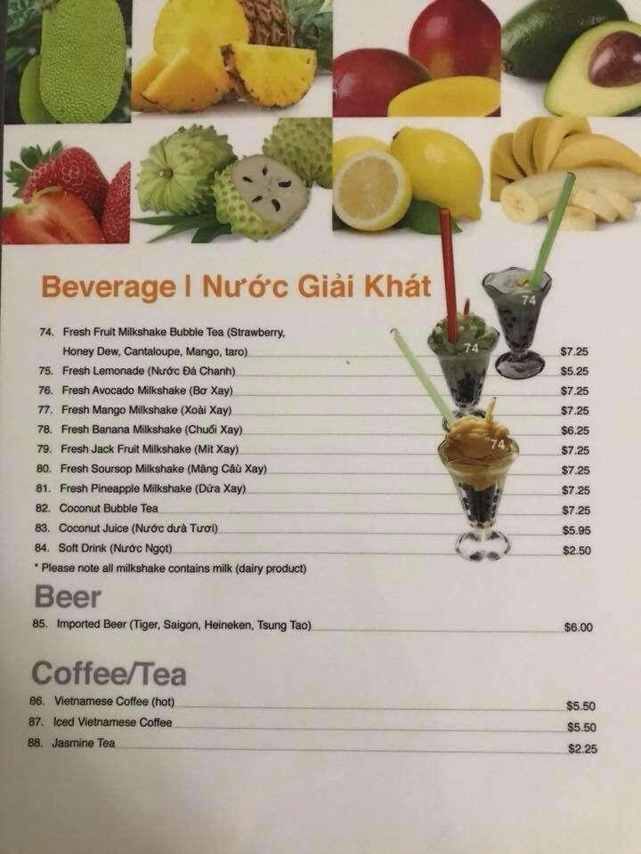 Menu at Nho Saigon restaurant, Calgary