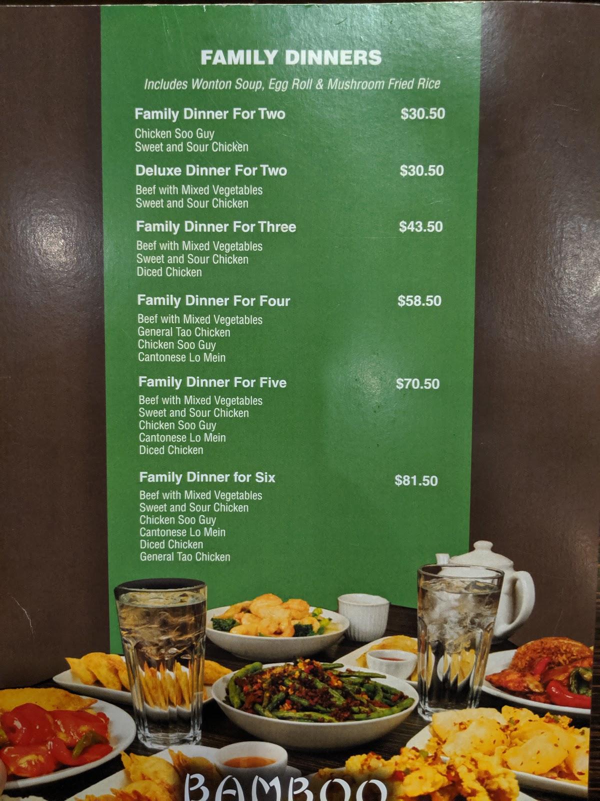 Menu at Bamboo Chinese Eatery restaurant, Windsor