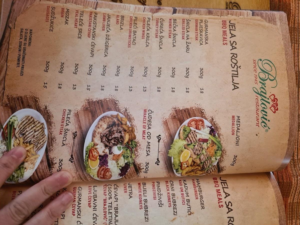 Menu at Brajlović Restaurant, Ilidža, Samira Ćatovića Kobre 6