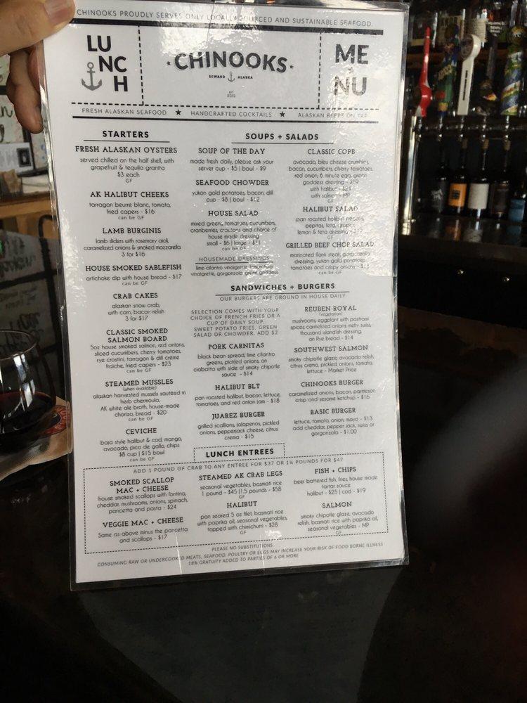 Menu at Chinooks Restaurant, Seward