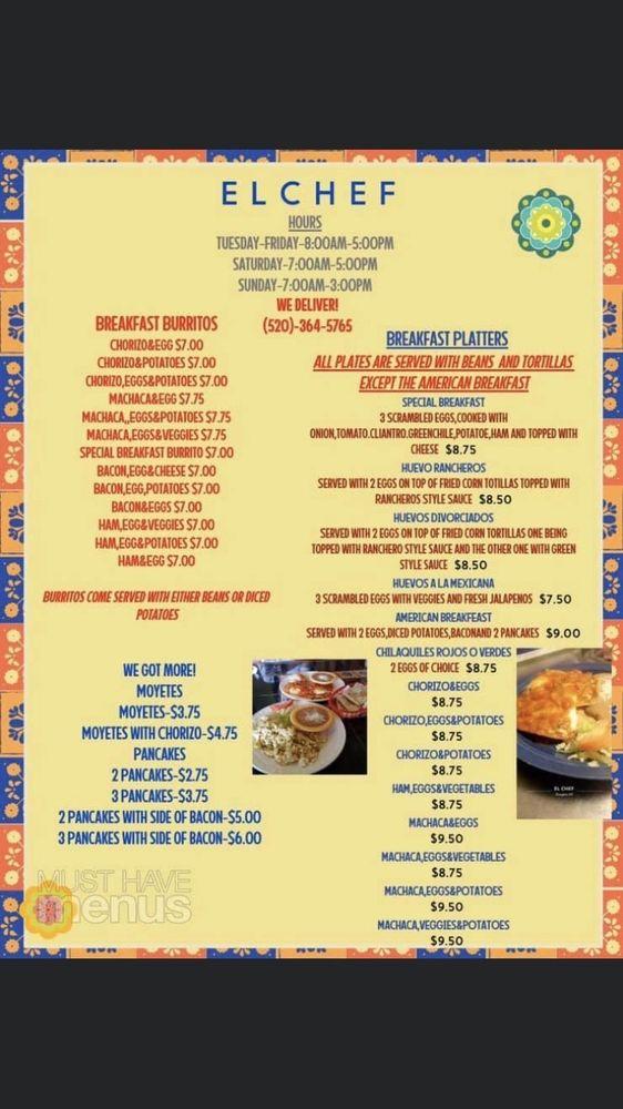Menu at El Chef Restaurant, Douglas, 11th St