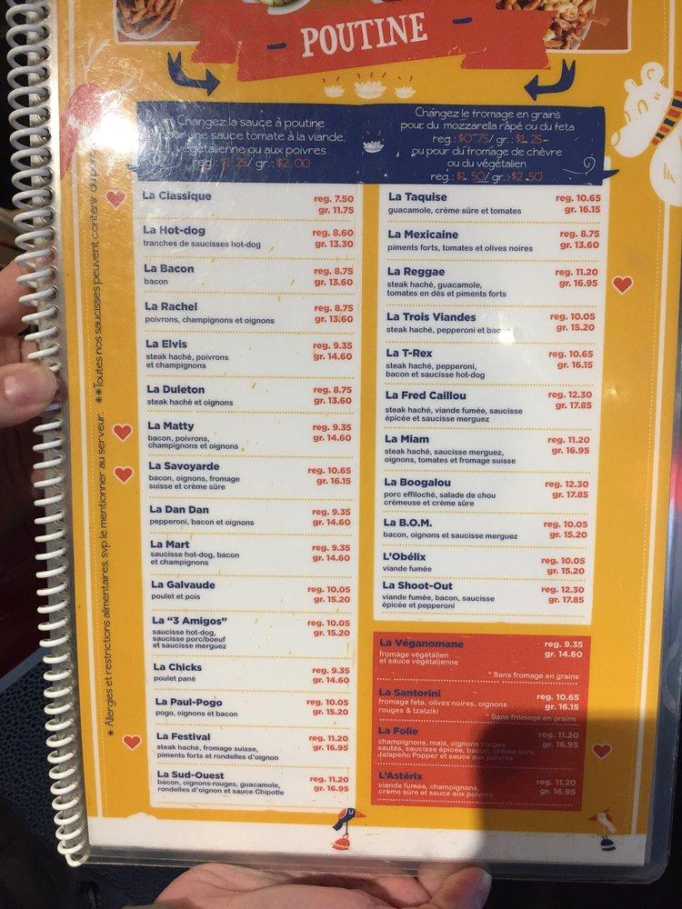 Carta del restaurante La Banquise, Montréal