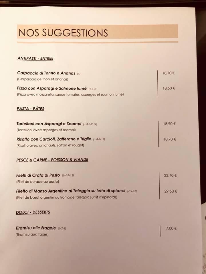 Speisekarte von La Locanda restaurant, Luxemburg