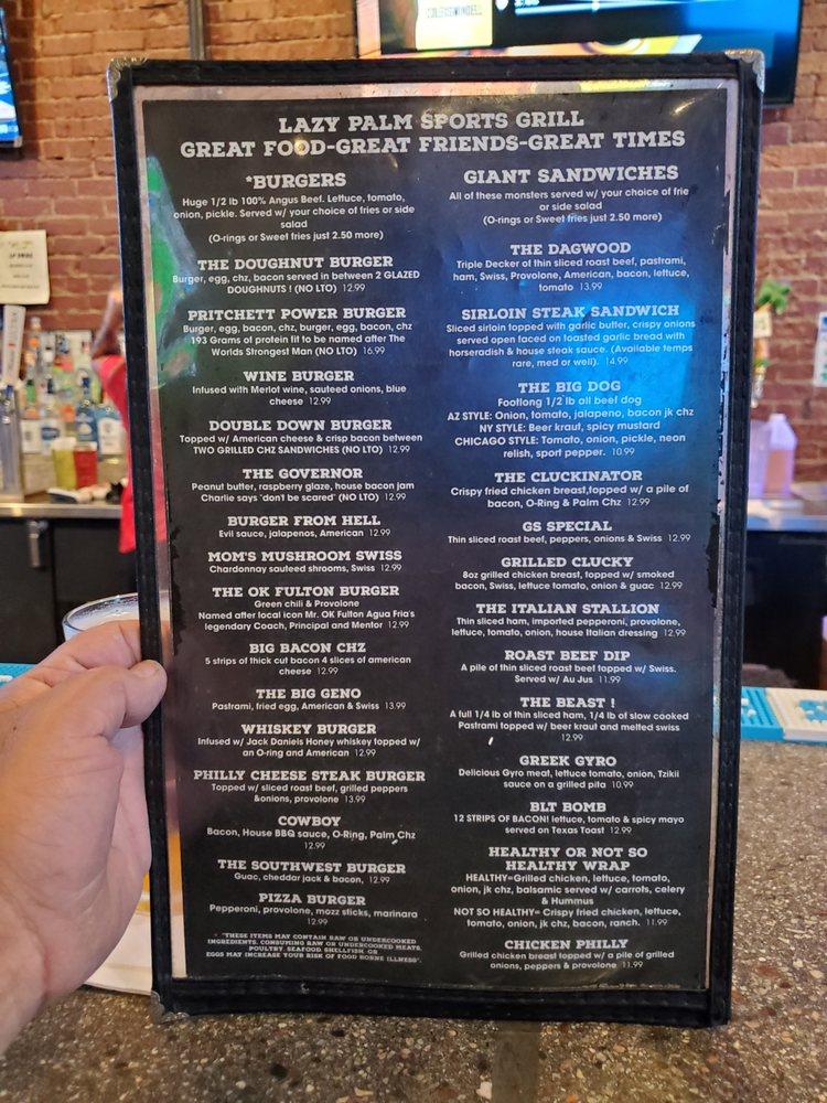 Menu at Lazy Palm Sports Grill pub & bar, Litchfield Park