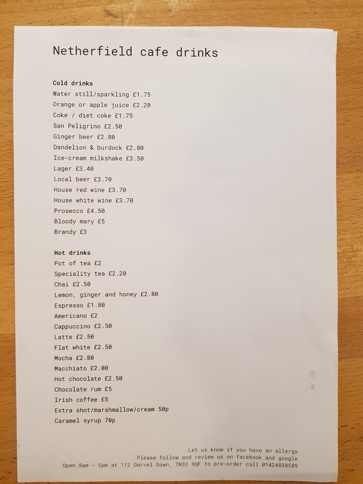 Menu at Netherfield Cafe, Shop + Post Office, Battle