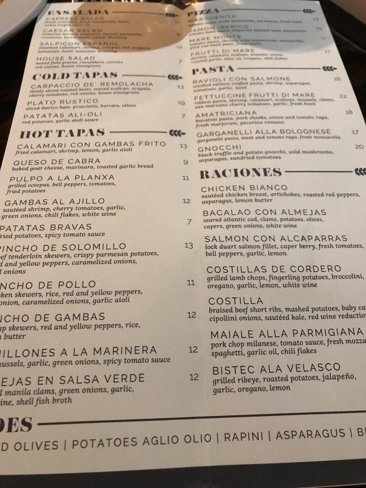Menu at Rustico restaurant, Oak Park