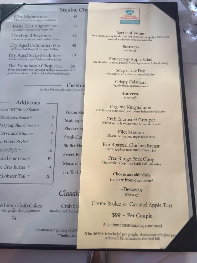 Menu at Steakhouse 85 Restaurant, New Brunswick