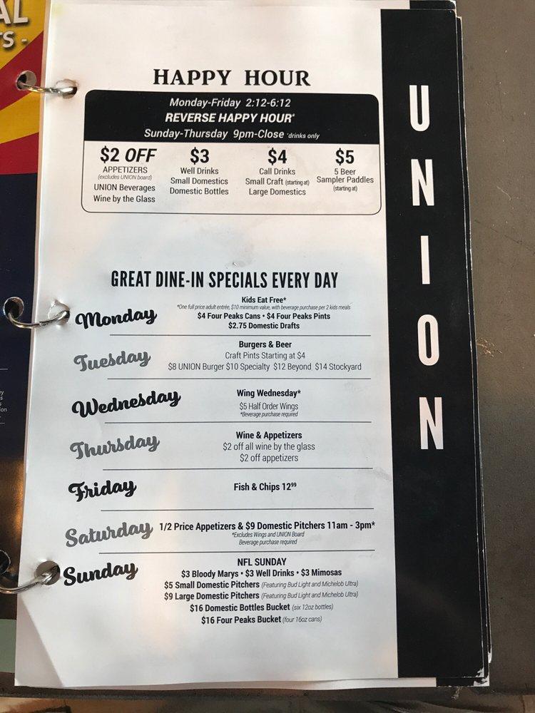 Menu at Union Grill and Tap restaurant, Gilbert