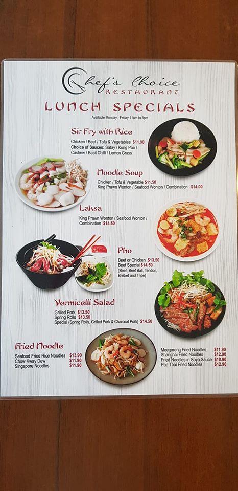 Menu at Chef's Choice restaurant, Wollongong