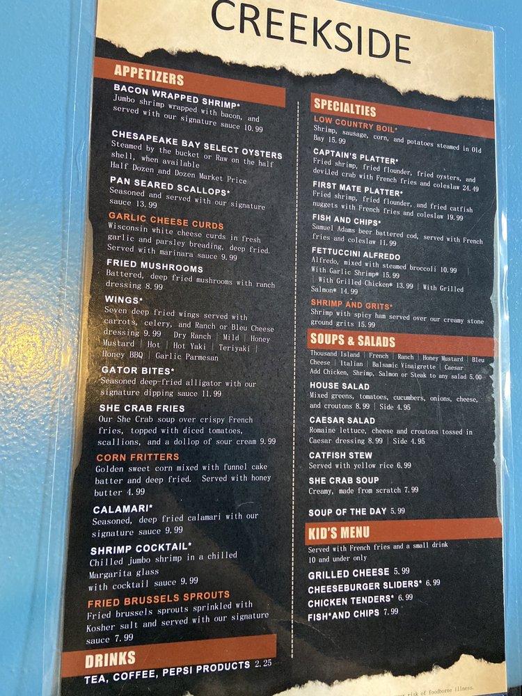 Menu at Creekside pub & bar, Florence