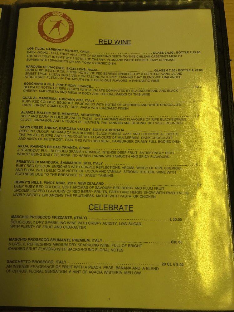 Menu at Eco Pizzeria and Restaurant, Gorey
