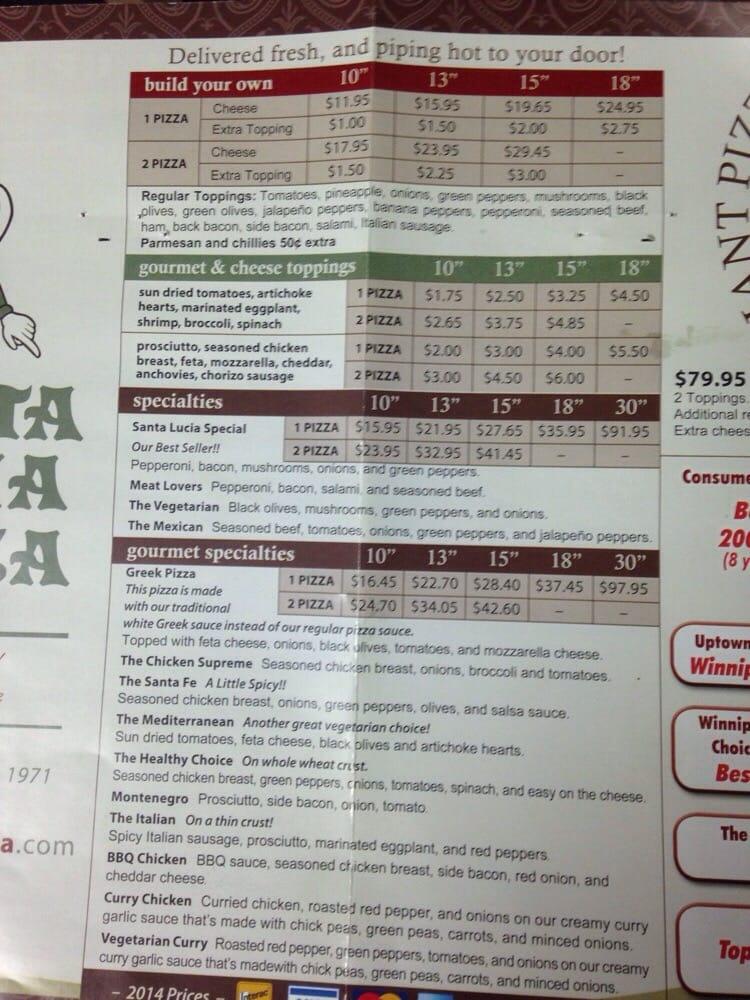 Menu at Santa Lucia Pizza Saskatoon East pizzeria, Saskatoon, 8 St E #113