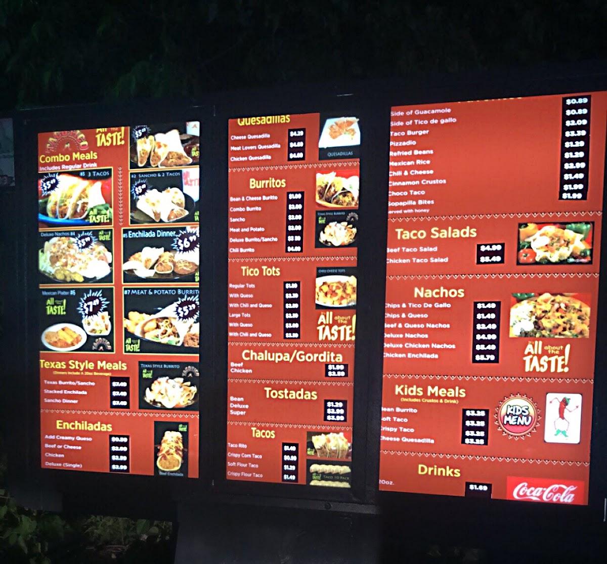 Menu at Taco Tico restaurant, Duncan, 11 US-81