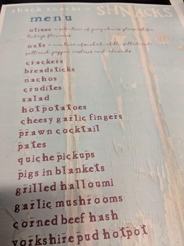 Menu at The Boat Shack cafe, Bromsgrove