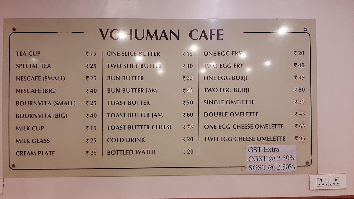 Menu at Vohuman Cafe, Pune, Millenium Star