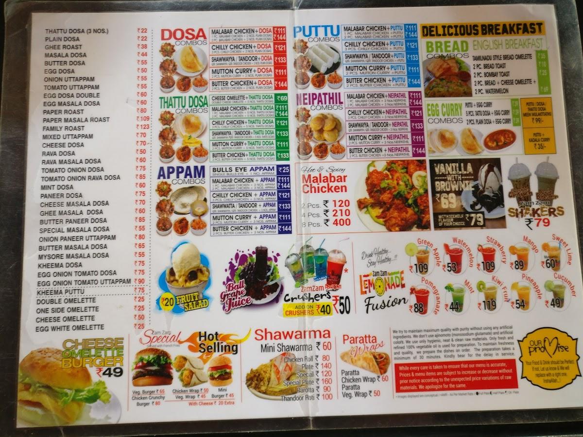 Menu at Zam Zam Restaurant, Kozhikode, 7Q4F+HJ8