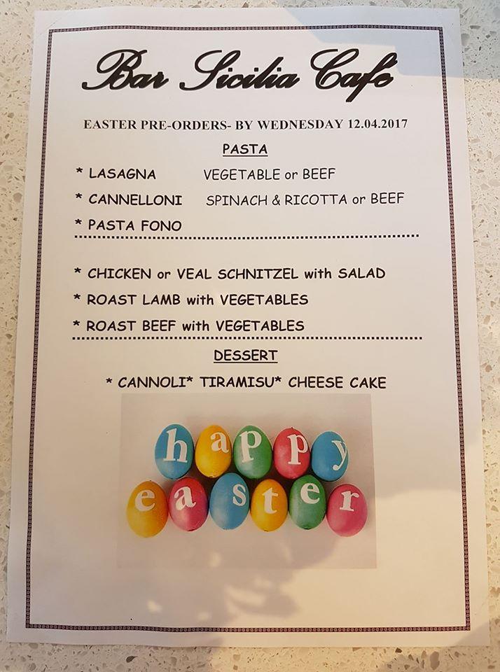 Menu at Bar Sicilia Cafe, Ryde