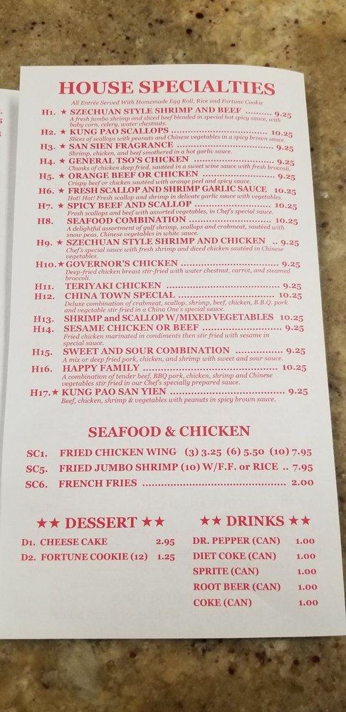 Menu at China One restaurant, Arlington, E Mayfield Rd