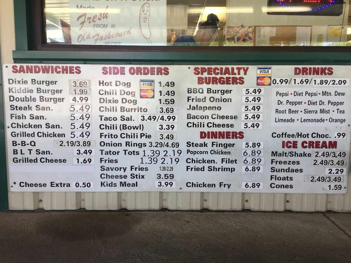 Menu at Dixie Dog Drive-In restaurant, Ponca City