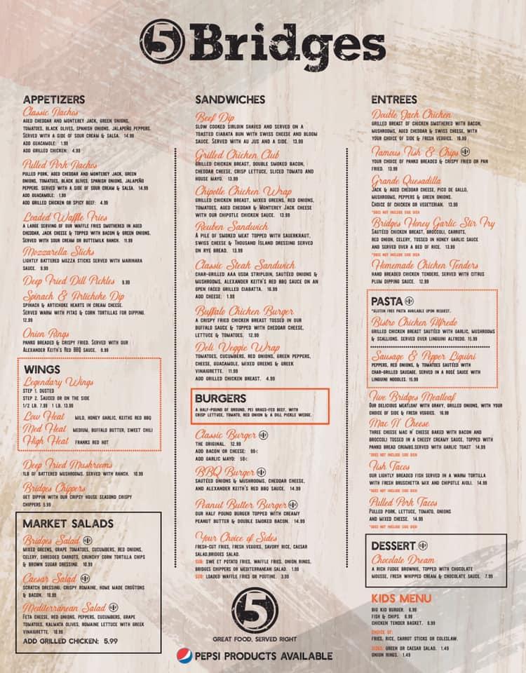 Menu at Five Bridges Bar & Grill, Riverview