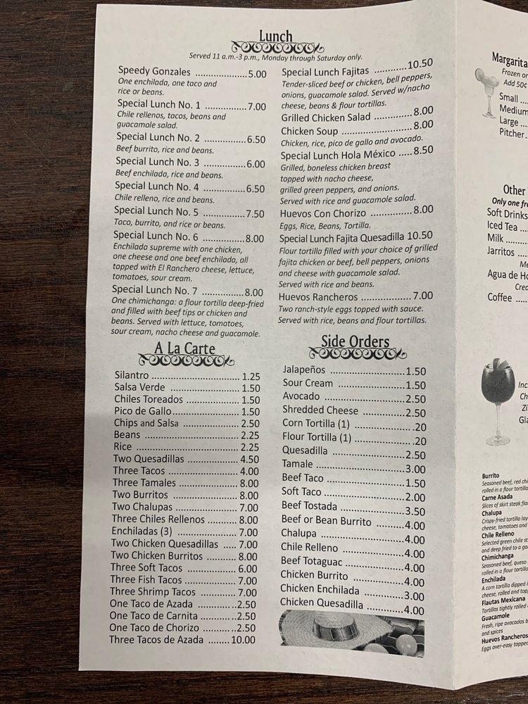 Menu at Hola Mexico restaurant, Columbia, Two Notch Rd