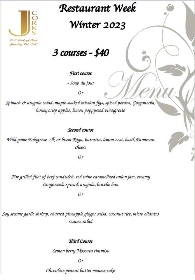 Menu at J. Corks pub & bar, Greensburg, 25 E Pittsburgh St