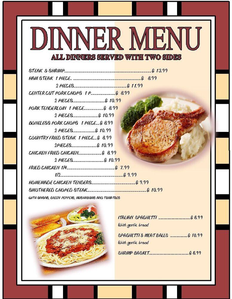Menu at Lulu's Diner restaurant, Springfield