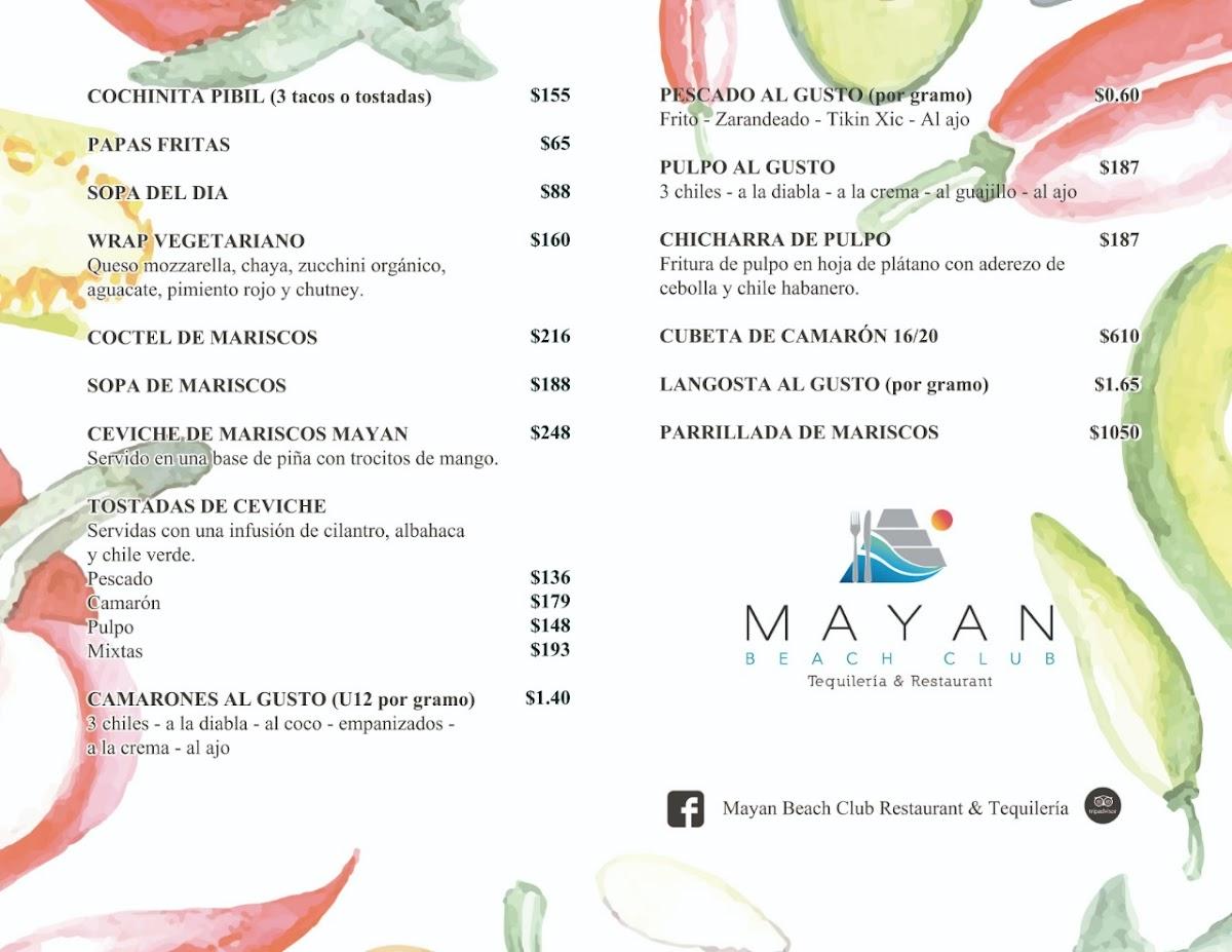 Menu at Mayan Beach Club Restaurant & Tequileria, Isla Mujeres
