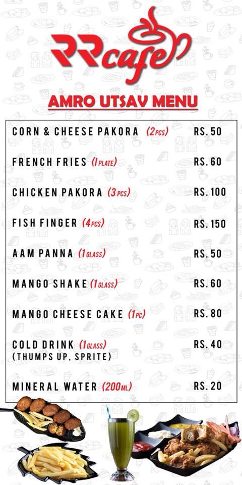 Menu at RR Cafe, Chandannagar