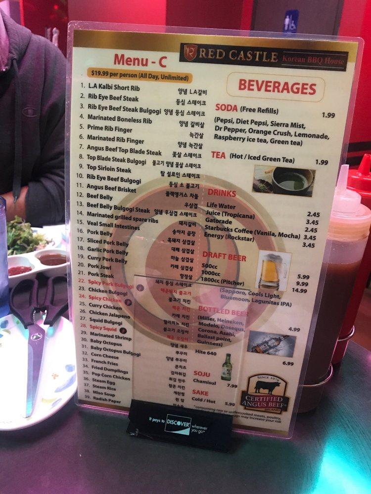 Menu at Red Castle Korean BBQ, Rialto