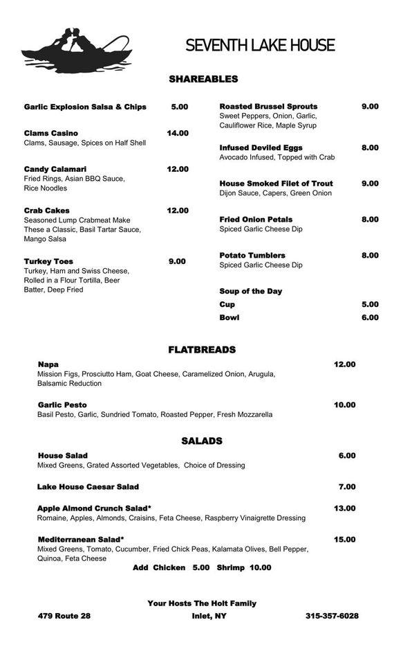 Menu at Seventh Lake House desserts, USA, 479 NY-28
