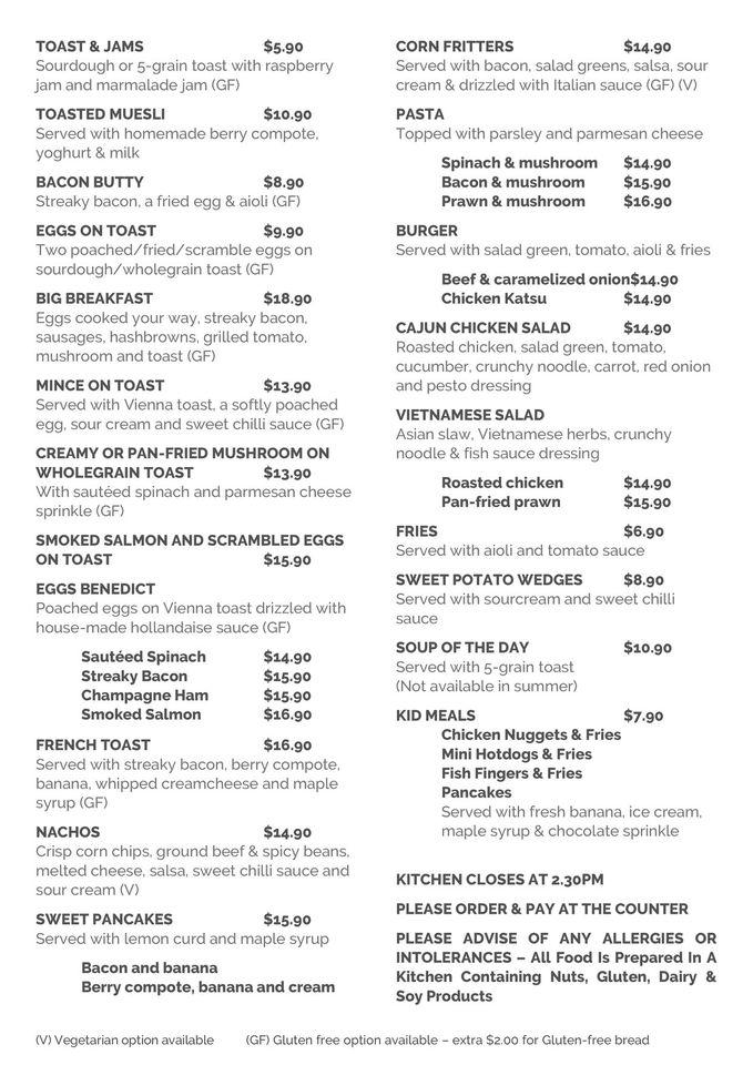 Menu at Simply Sweet Coffee cafe, Lower Hutt