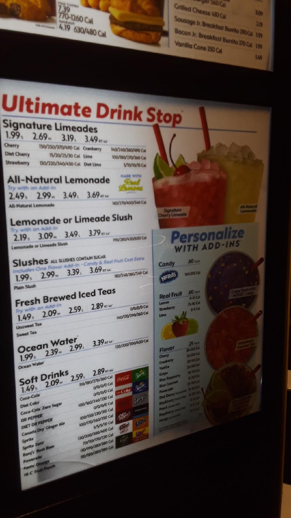 Menu at Sonic Drive-In fast food, Bennett