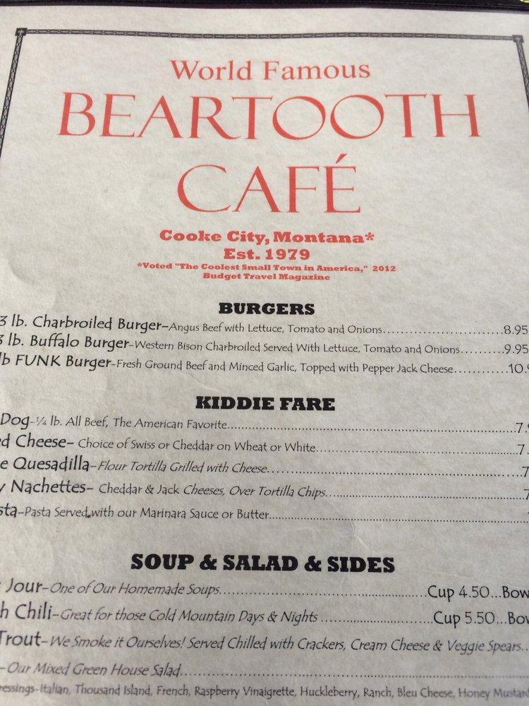 Menu at Beartooth Cafe, Cooke City-Silver Gate, 211 Main St