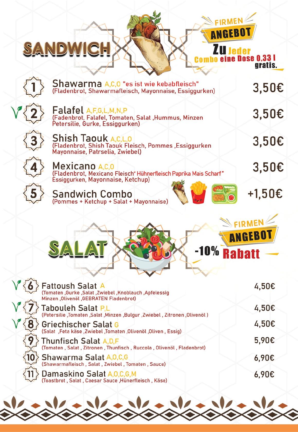 Menu at Damaskino Syrisches Street Food restaurant, Zwettl