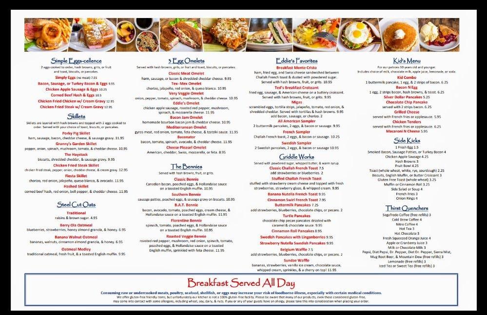 Menu at Eddie's Diner cafe, Plano